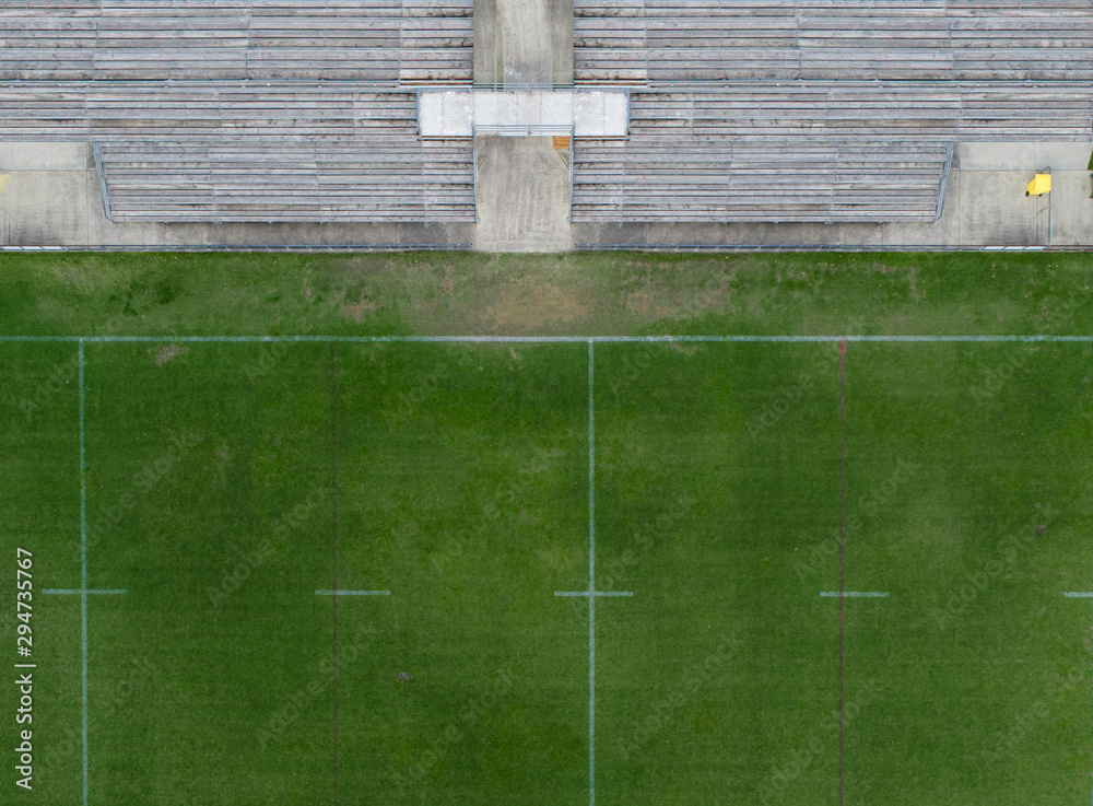 Sports field, stadium view from above. Aerial of a rugby or football ...