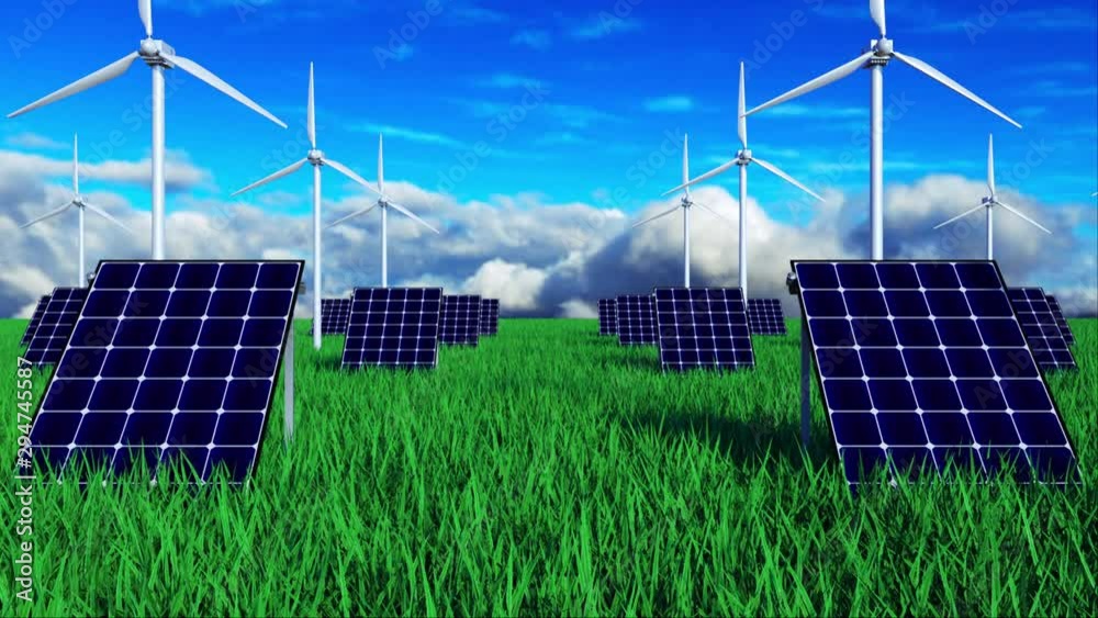 3d rendering background. Ecology green landscape with alternative ...