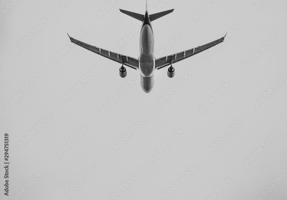 Airplane Overhead on Departure. Low wing Airplane. Stock Photo | Adobe ...