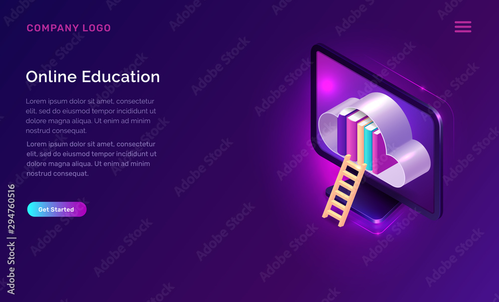 Online education isometric concept vector illustration. Cloud with ...