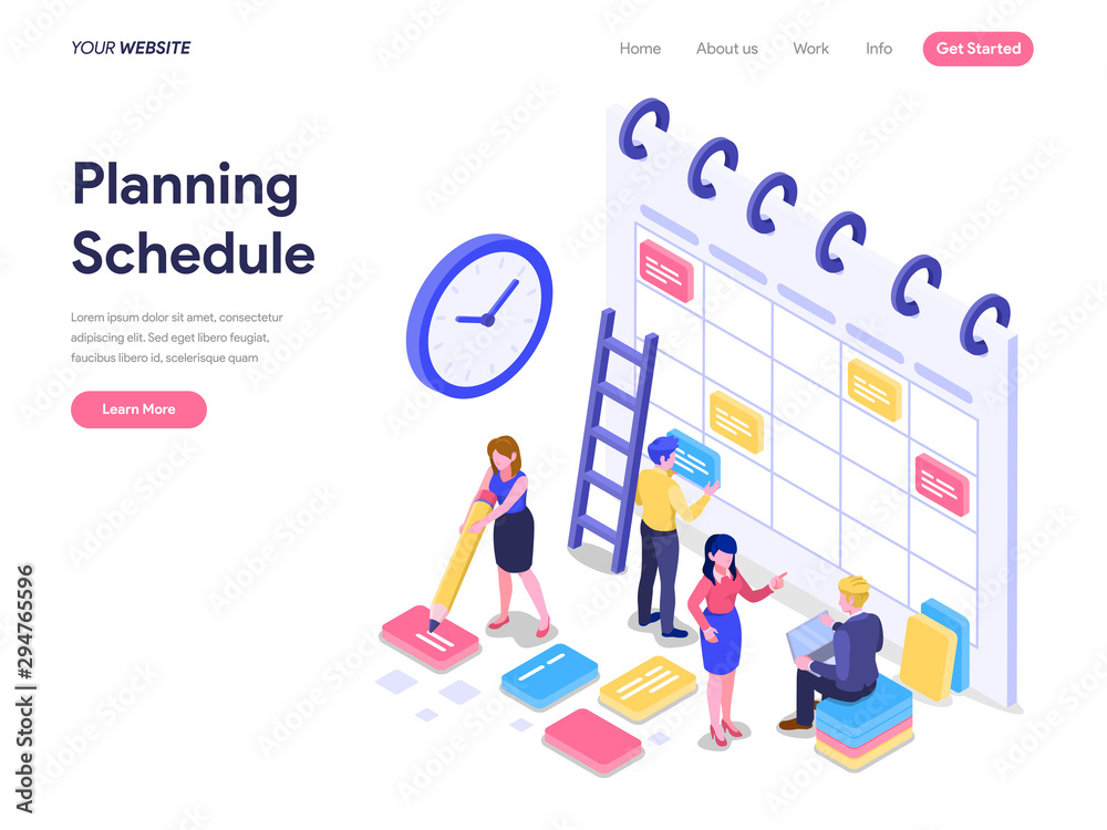 Schedule Planning Concept. Flat isometric vector illustration on White ...
