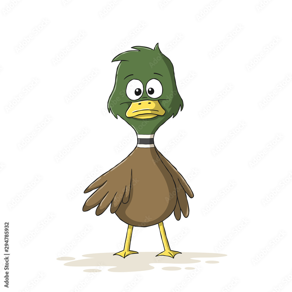 Cute cartoon duck. Hand drawn vector illustration with separate layers ...