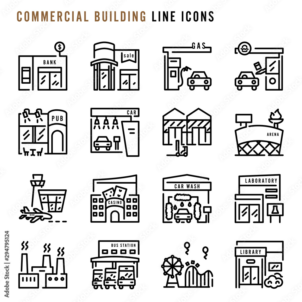 Commercial building line icons Stock Vector | Adobe Stock