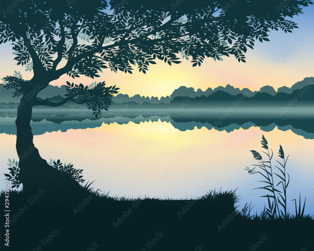 Vector illustration of the lake Stock Vector | Adobe Stock