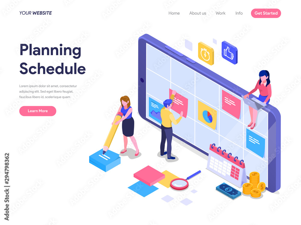 Schedule Planning Concept. Flat isometric vector illustration on White ...