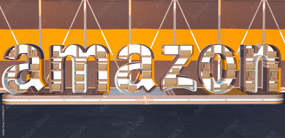 Amazon logo in the shape of a bookcase for cardboard packs Stock Photo ...