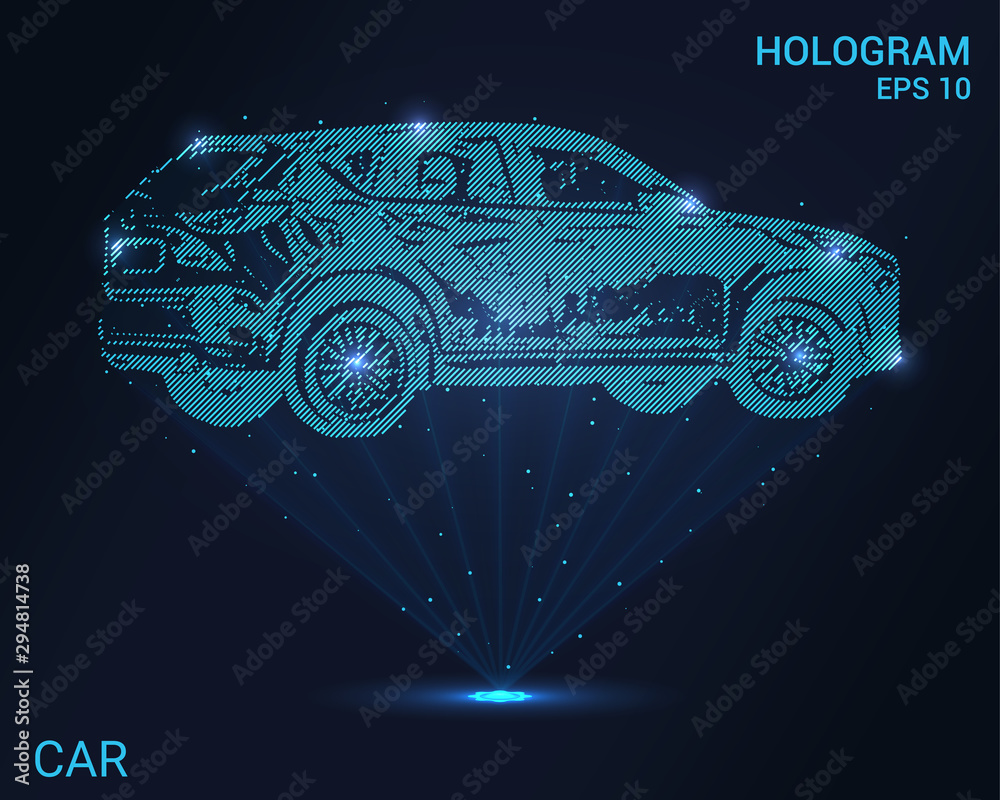 Hologram car. A holographic projection of the SUV car. Flickering ...
