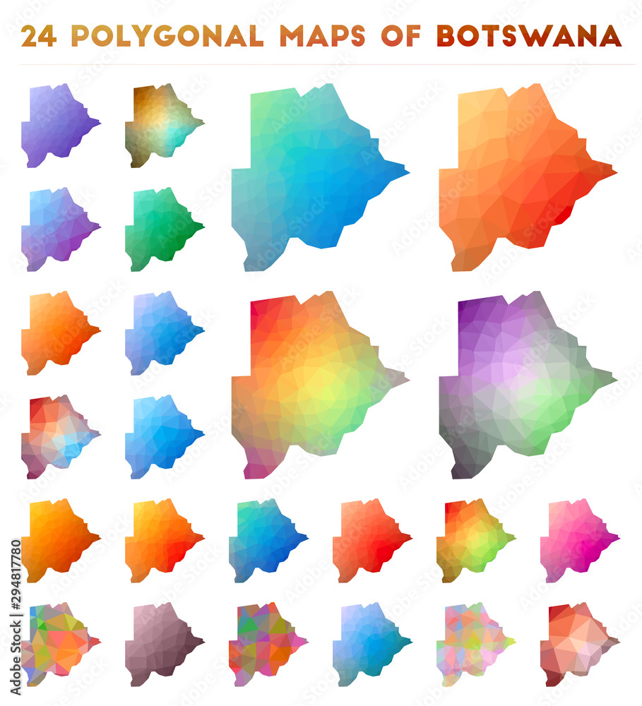 Vetor de Set of vector polygonal maps of Botswana. Bright gradient map ...