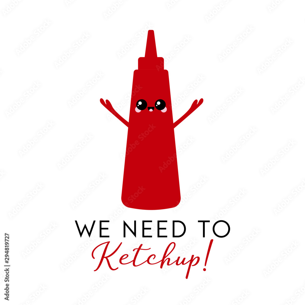 Vector illustration of a cute bottle of ketchup with a kawaii face. We ...