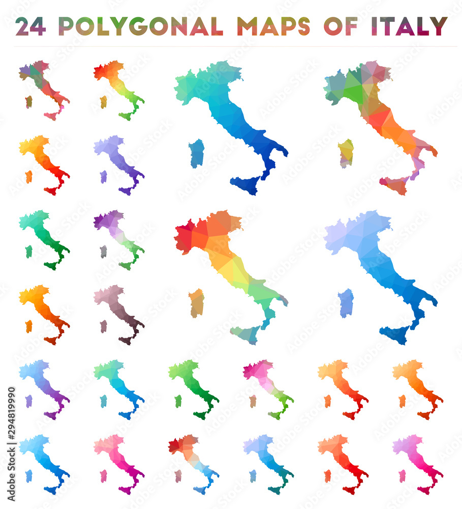 Set of vector polygonal maps of Italy. Bright gradient map of country ...