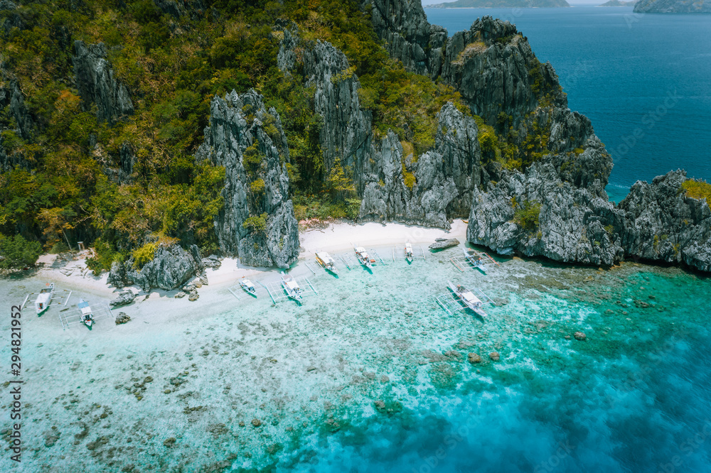 El Nido, Palawan, Philippines. Aerial view of tropical Island with ...