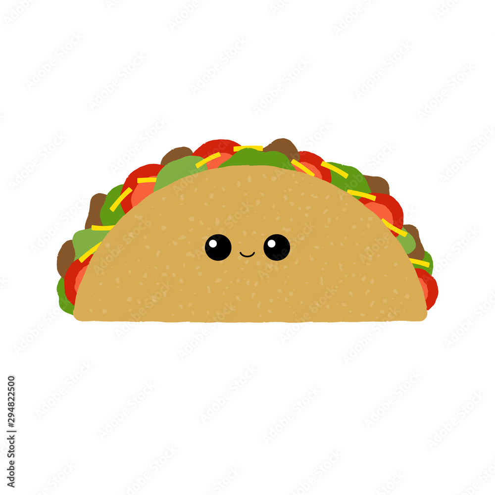 Vector illustration of a cute taco with a happy face. Funny food ...