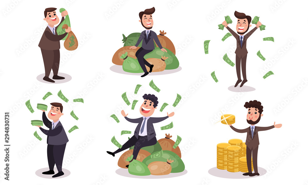 Vector Illustrations Set Concept Of Obsession Of Money Vector Cartoon ...