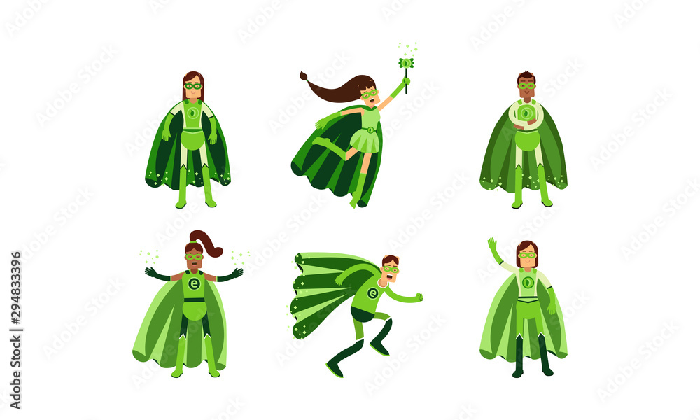 Collection Of Men And Women In Green Superheroe Costumes With ...