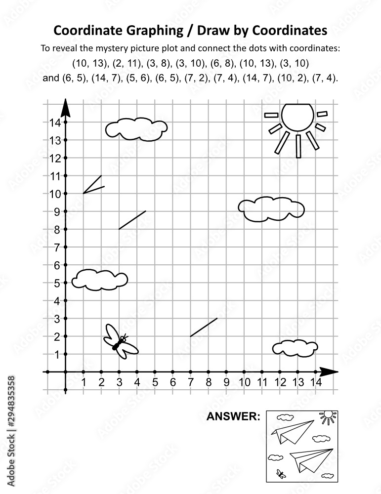 Coordinate graphing, or draw by coordinates, math worksheet with paper ...