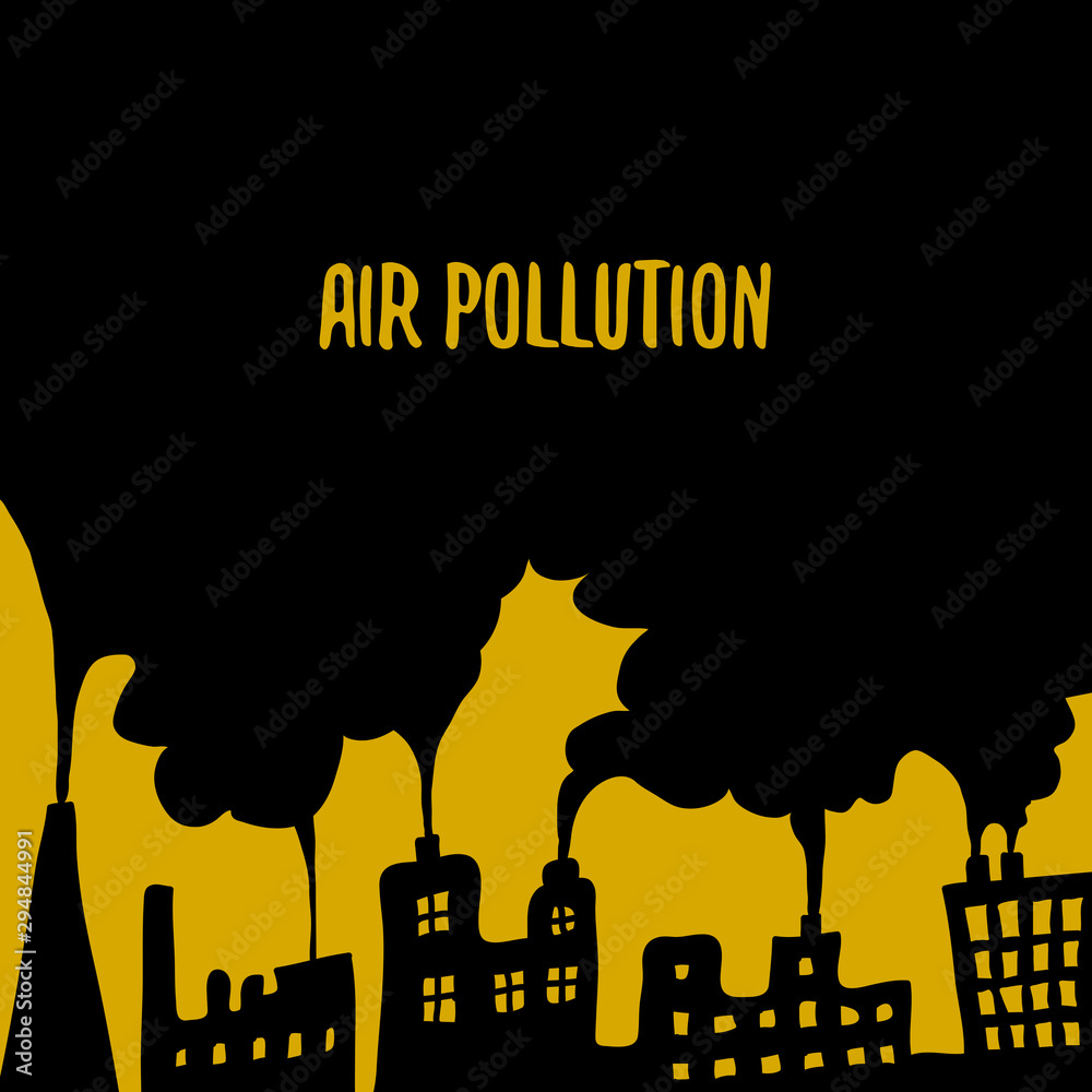 Air Pollution Cartoon Vector Illustration. Doodle Drawings Poster with ...