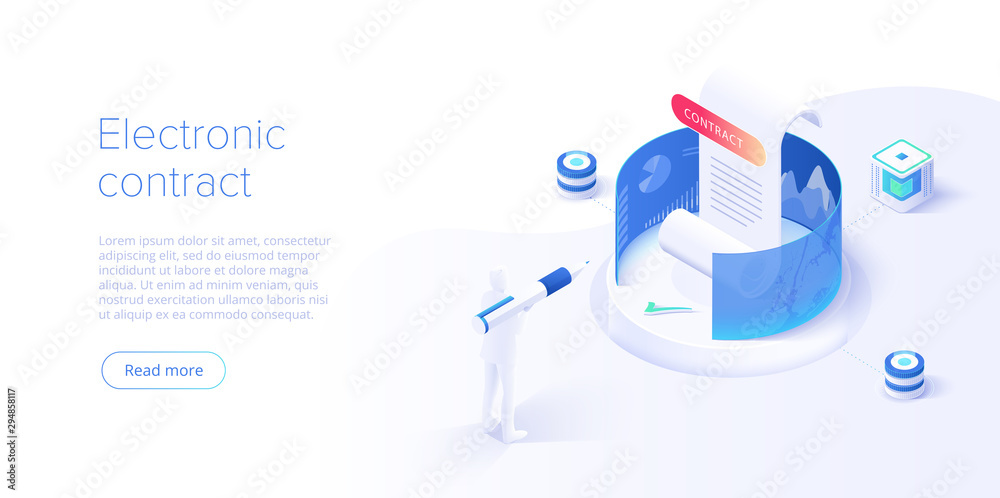Electronic contract or digital signature concept in isometric vector ...