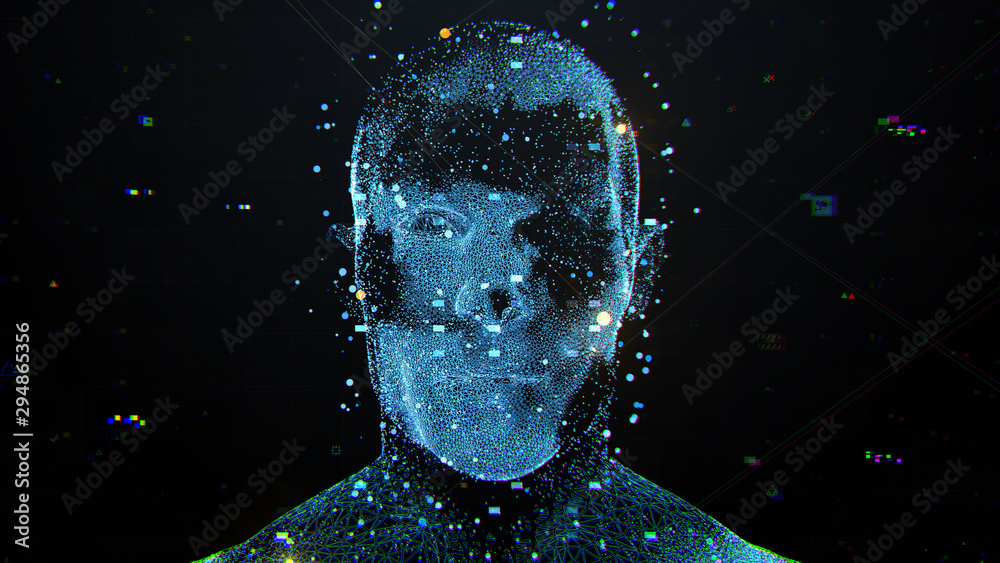 3d render of abstract face analysis. Biometric identification scan ...