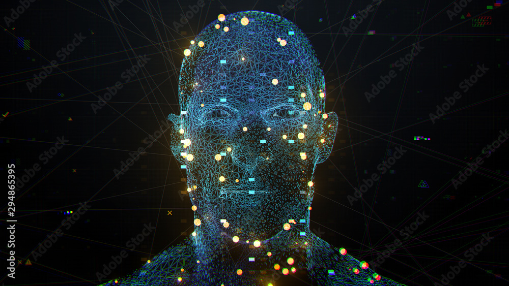 3d render of abstract face analysis. Biometric identification scan ...
