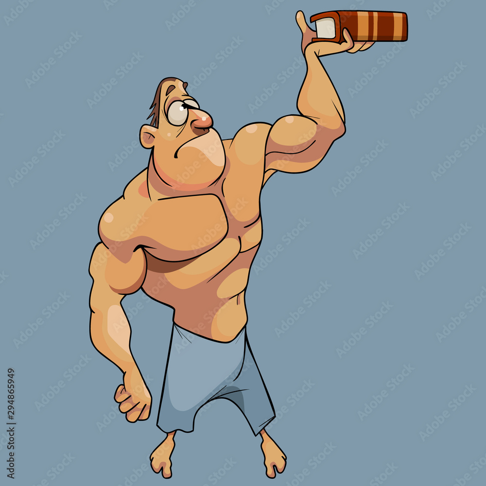 cartoon muscle man doing exercise with a book in his hand Stock Vector ...