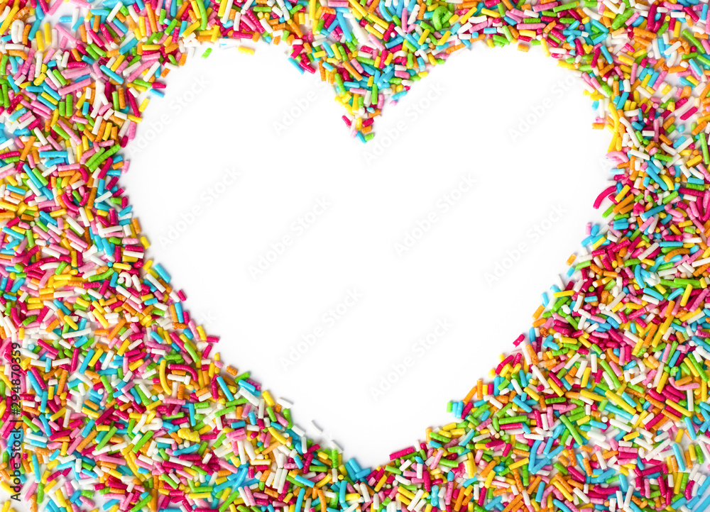 Heart shaped made from colored sprinkles. Heart shape with empty space ...