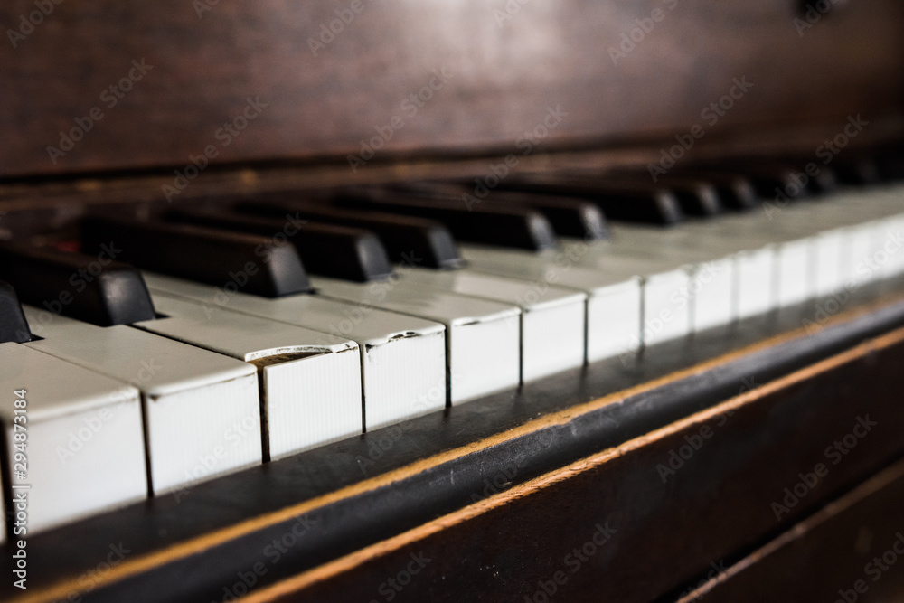 Vintage brown wood upright piano keys Stock Photo | Adobe Stock
