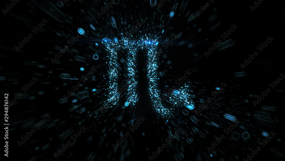 Glowing blue Scorpio zodiac symbol built from flying blue particles in ...