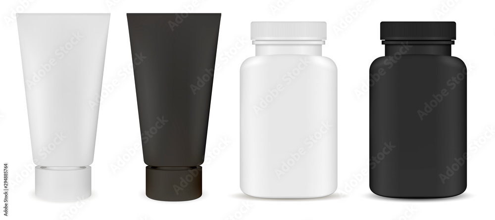 Medical Supplement bottle. Ointment cream tube plastic blank. Aspirin ...