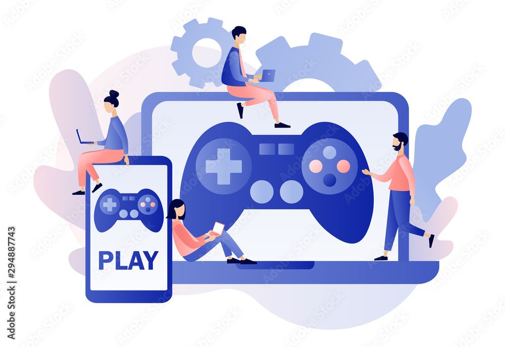 Gaming concept. People gamers playing online video game. Modern flat ...
