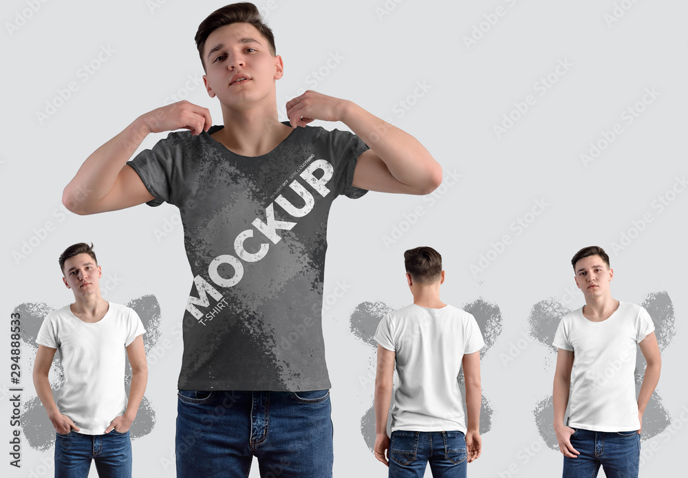 Round Neck T-Shirt Mockup Set Stock Template | Adobe Stock