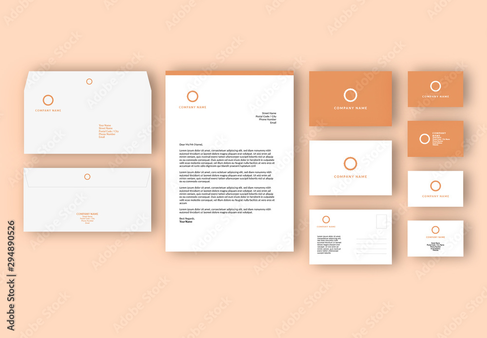 Business Stationary Set Layout with Orange Accents Stock Template ...