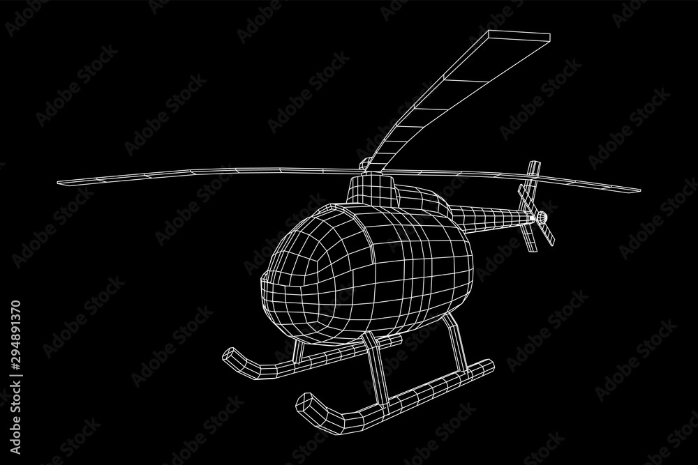 Helicopter aircraft vehicle. Wireframe low poly mesh vector ...