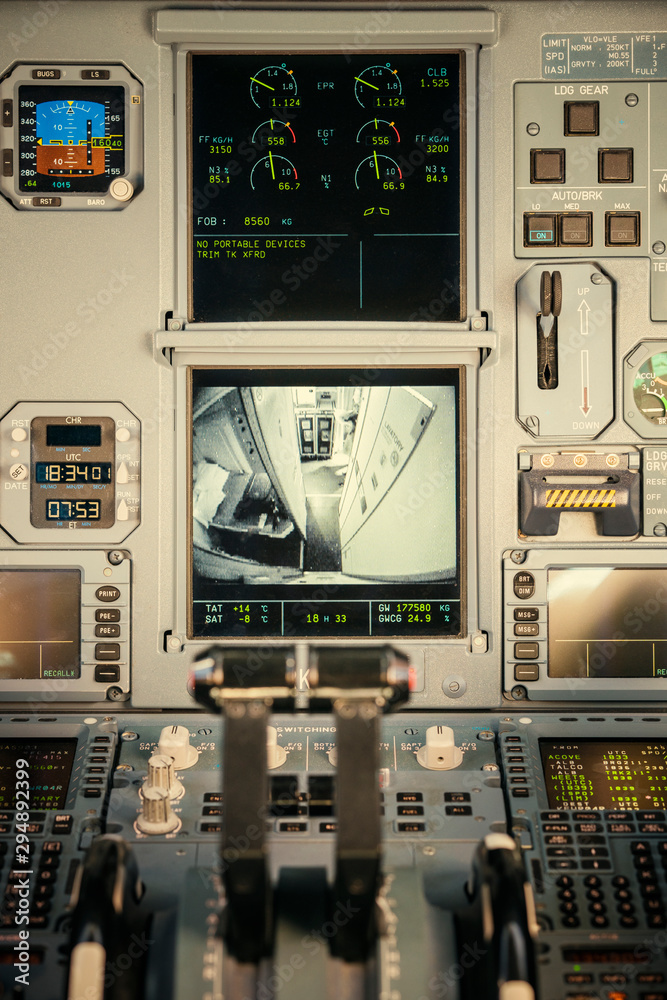 Screen on a airplane control panel Stock Photo | Adobe Stock