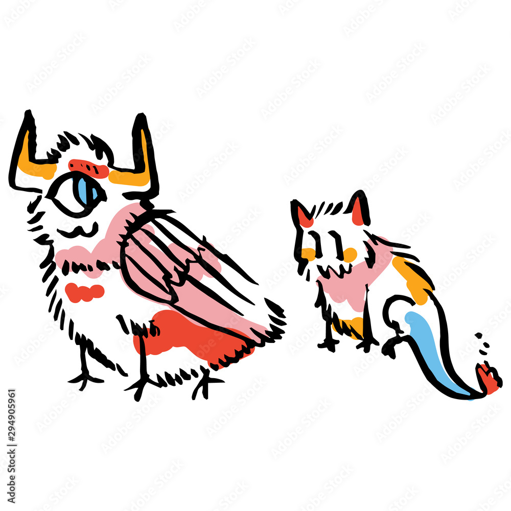 Cute textured winged monster illustration. Hand drawn fantasy creature ...