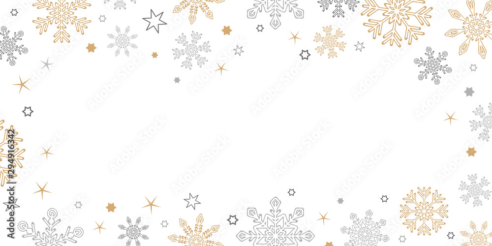 gold and silver christmas snowflake border on white background vector ...