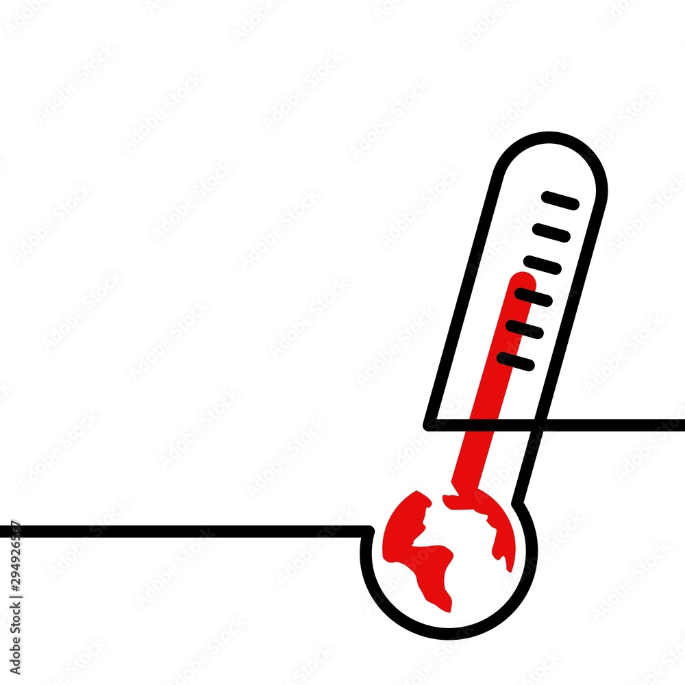 global warming earth high temperature thermometer one line outline ...