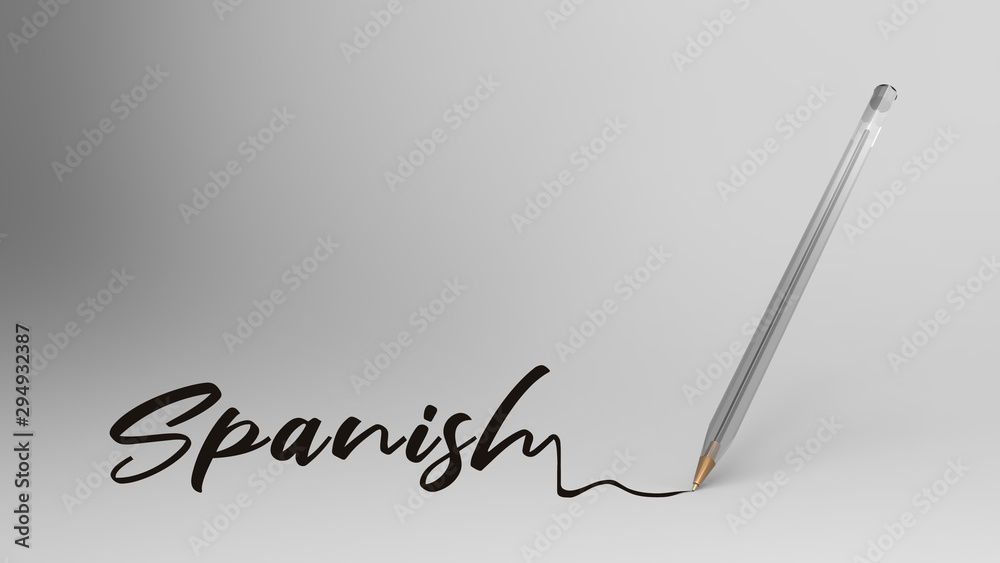 Spanish, Spanish word written with calligraphy with Transparent plastic ...