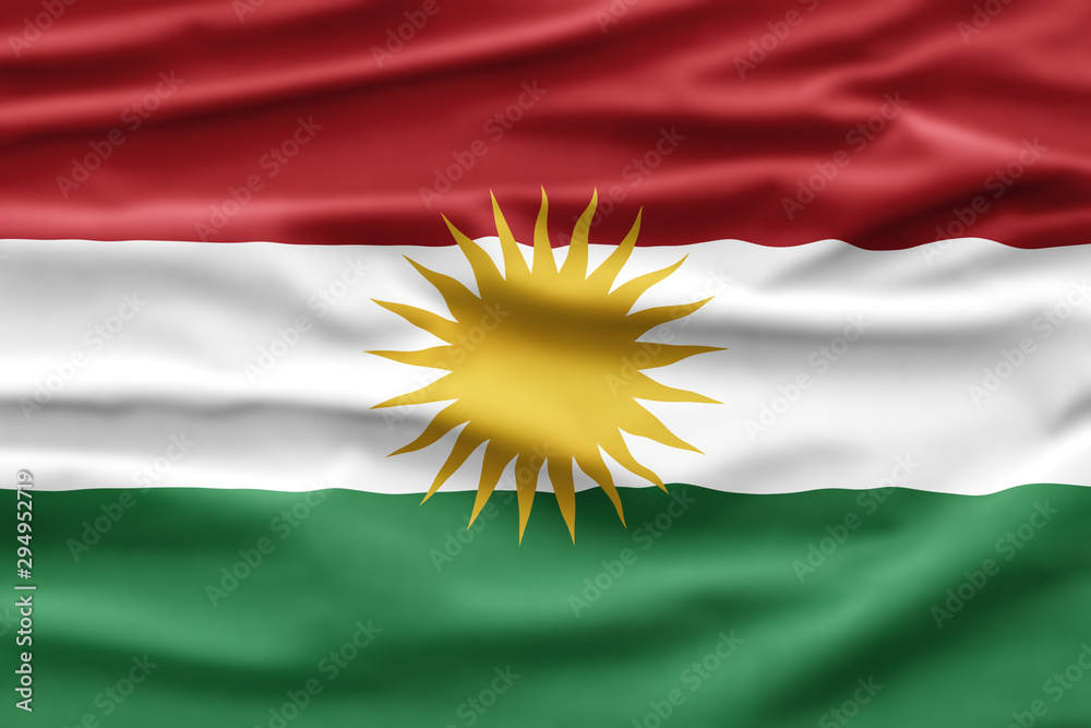 Kurdistan National Holiday. Kurdish Flag background with yellow sun and ...