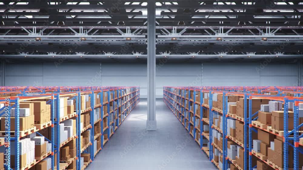 Vídeo do Stock: Warehouse with cardboard boxes inside on pallets racks ...
