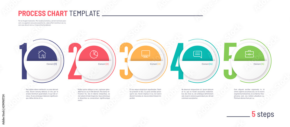 Vector infographic numbered process chart template. Five steps Stock ...