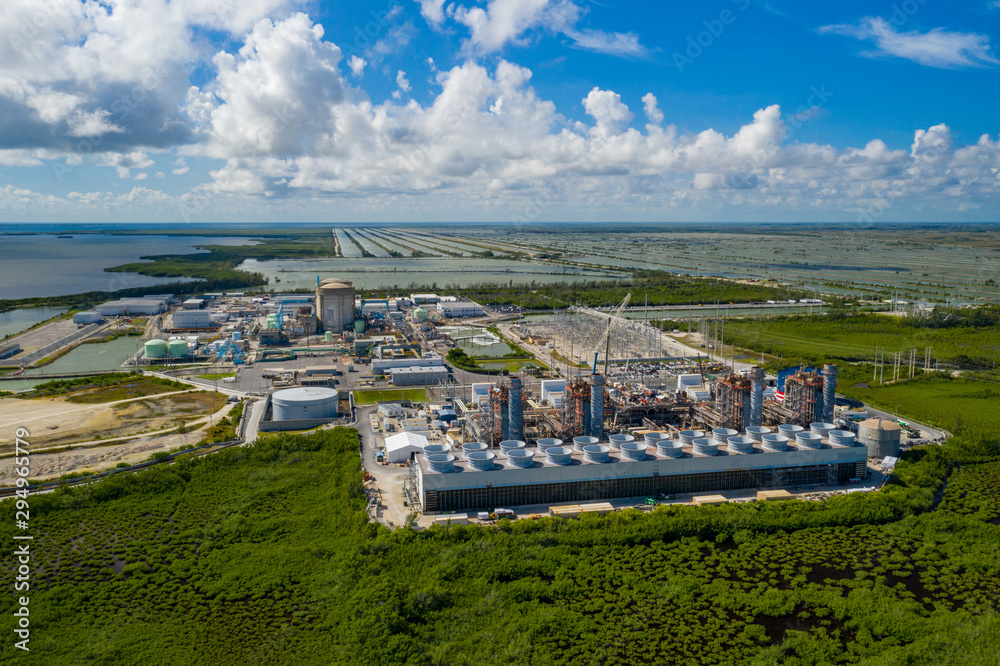 Aerial photo of the Turkey Point Nuclear power generation fusion ...