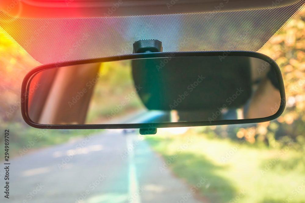 Car interior with rear view mirror and windshield Stock Photo | Adobe Stock