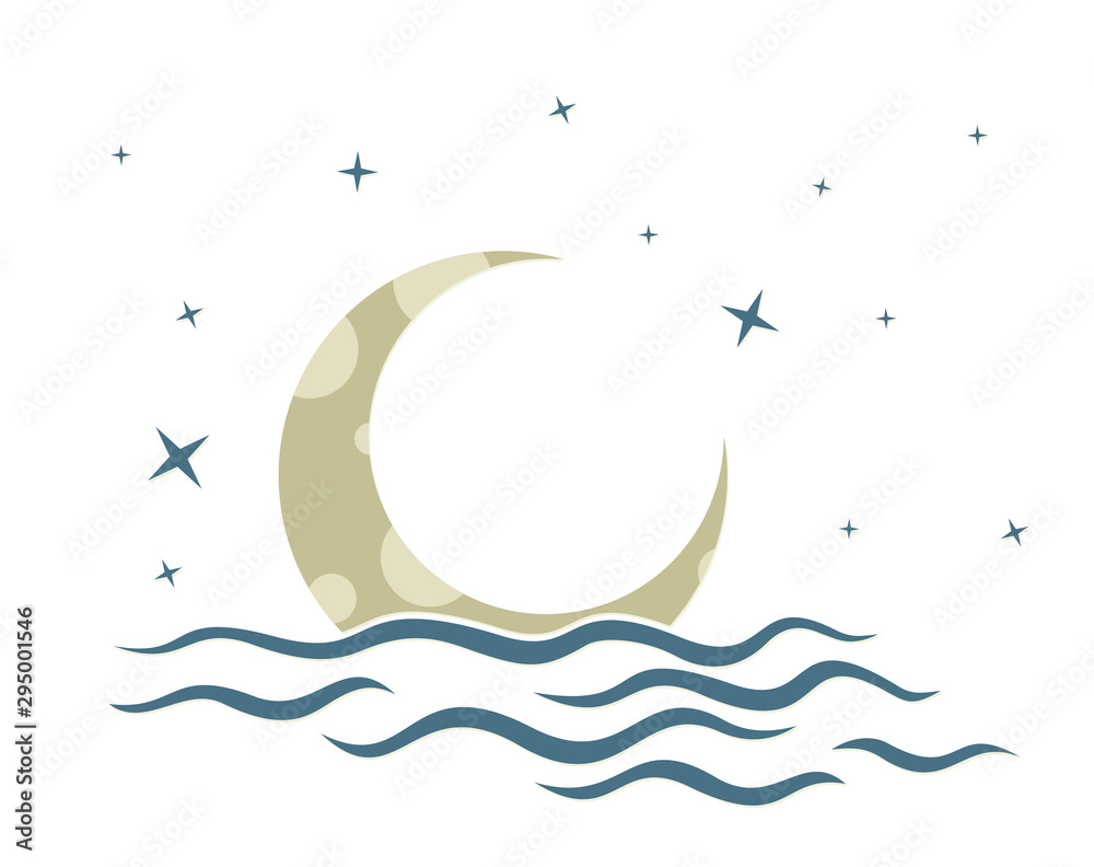 A symbol of the moon with stars and sea. Stock Vector | Adobe Stock