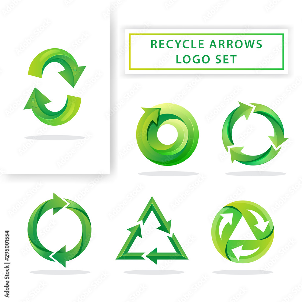Vector set of Recycle eco logos, Reecycle arrows symbol, recycle leaf ...