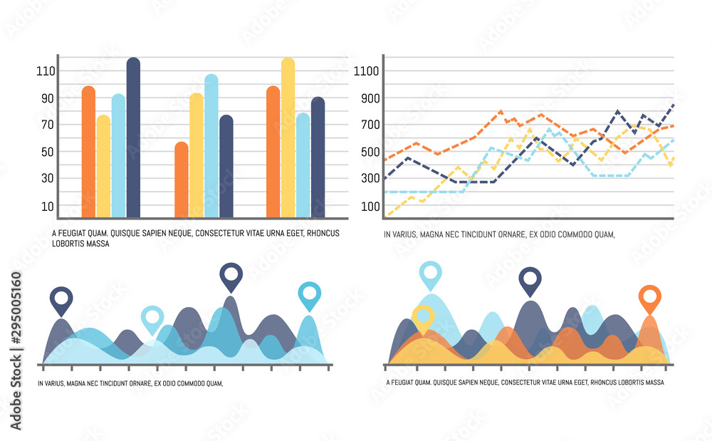 Infographic with curves, increasing data results vector. Flowcharts ...