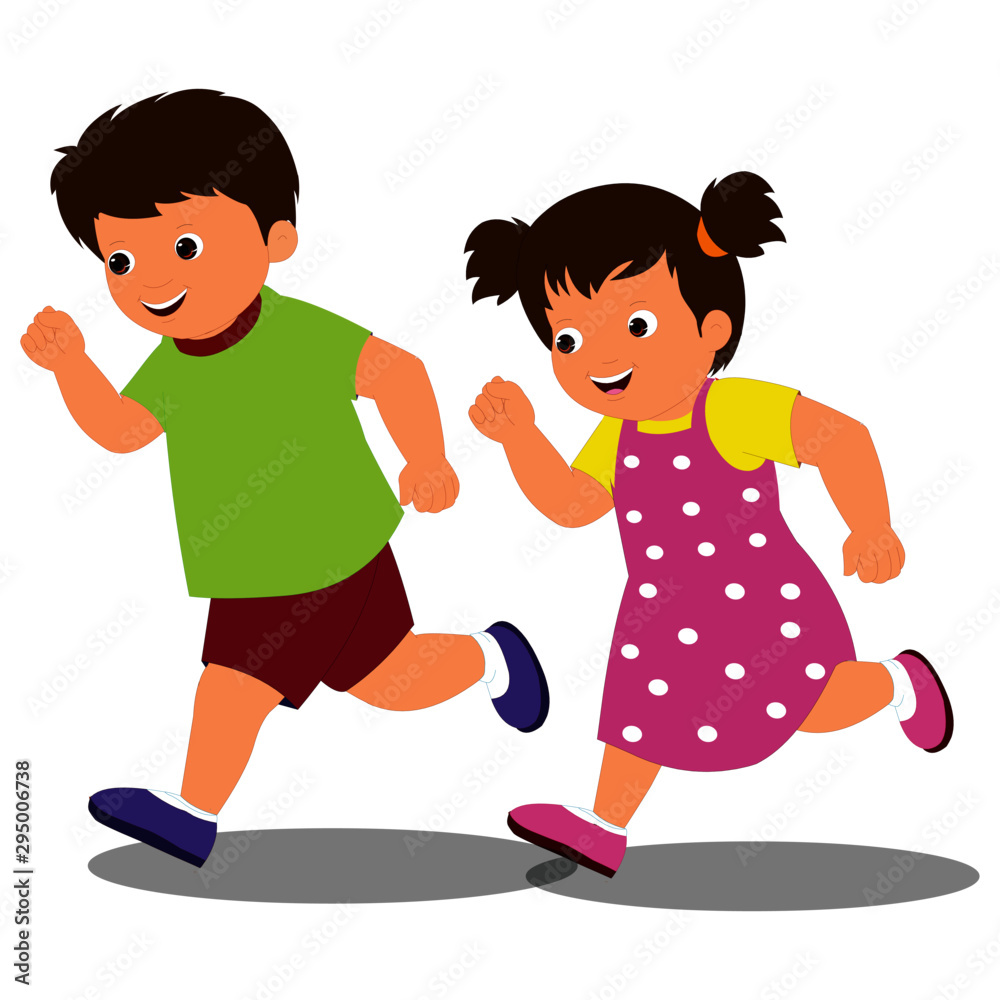 Running Boy and Girl - Cartoon Vector Image Stock Vector | Adobe Stock