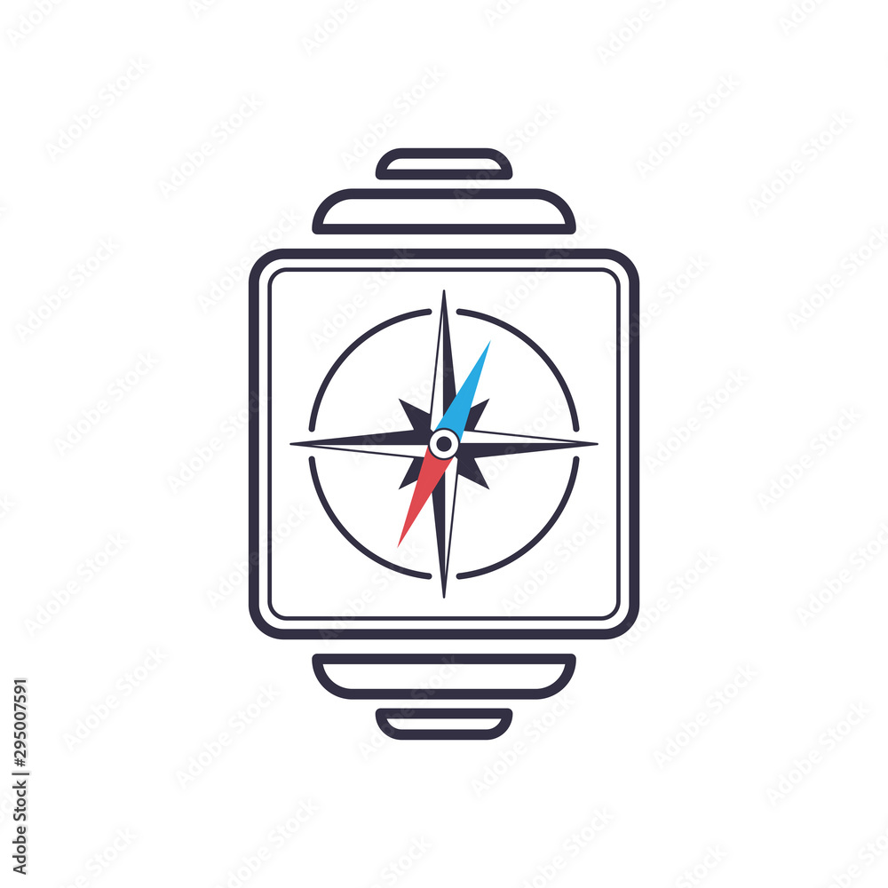 Outline smart watch icon with nautical compas. Electronic screen modern ...