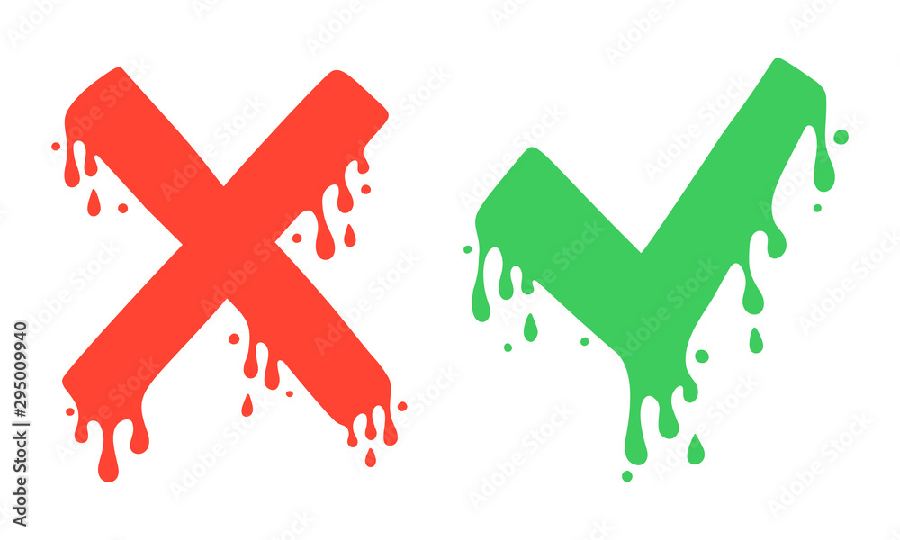 Cross and check marks, X and V icons. No and Yes symbols, vote and ...