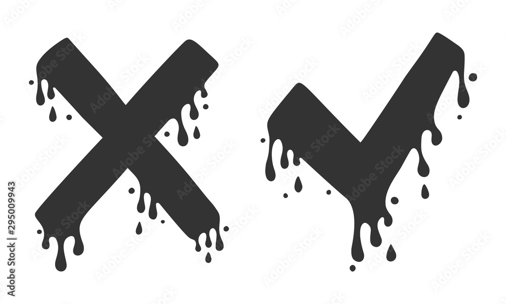 Cross and check marks, X and V icons. No and Yes symbols, vote and ...