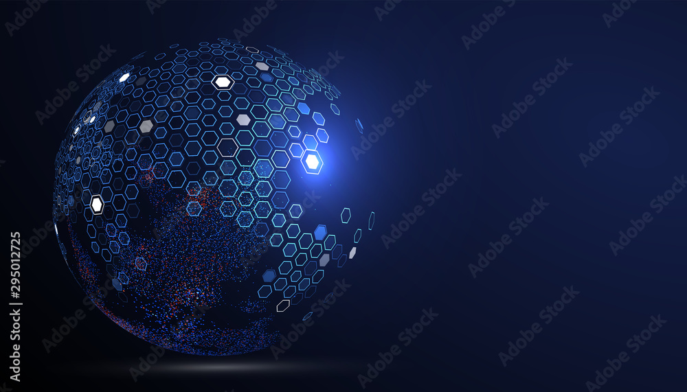 Multicolored Earth composed of colorful particles and hexagon, vector ...